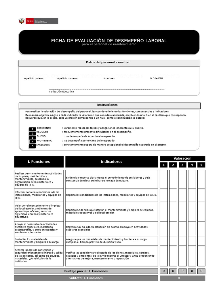 FICHA de EVAL. Personal-De-Mantenimiento | PDF | Evaluación FICHA de EVAL. Personal-De-Mantenimiento | PDF | Evaluación