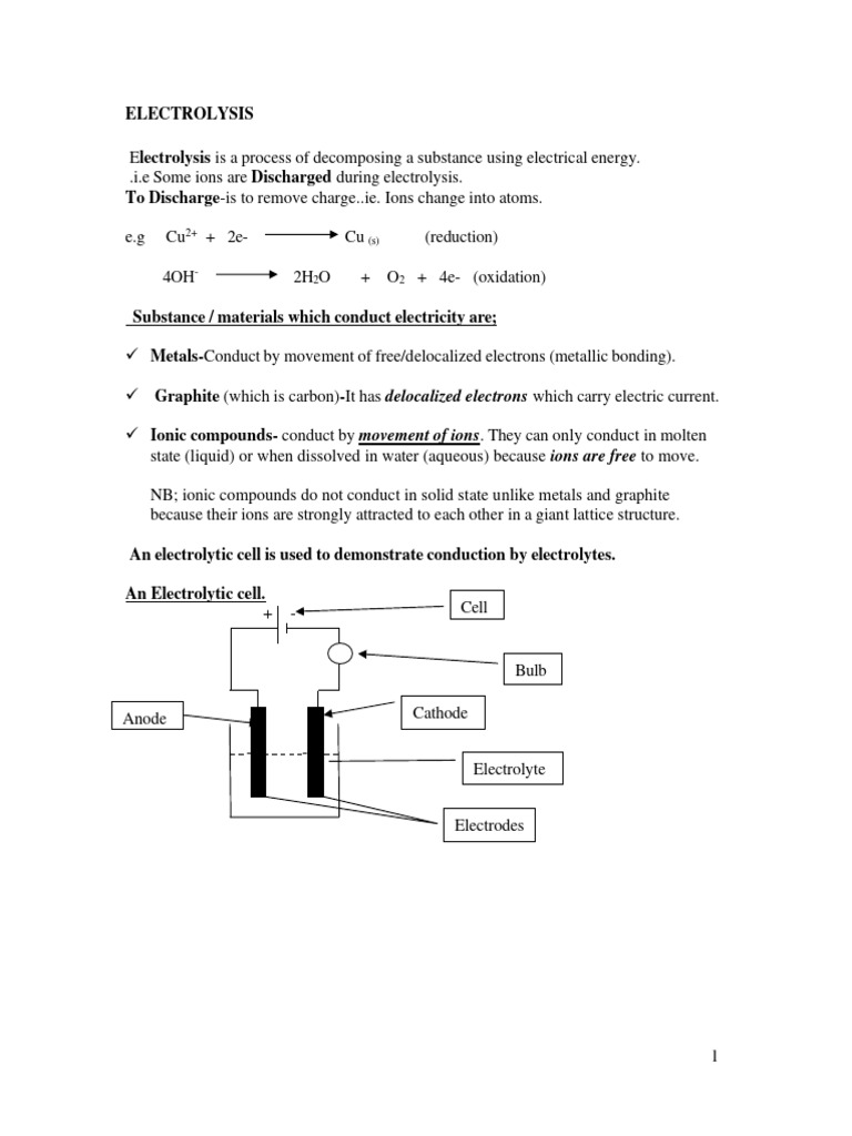 Electrolysis 1 | PDF | Redox | Anode