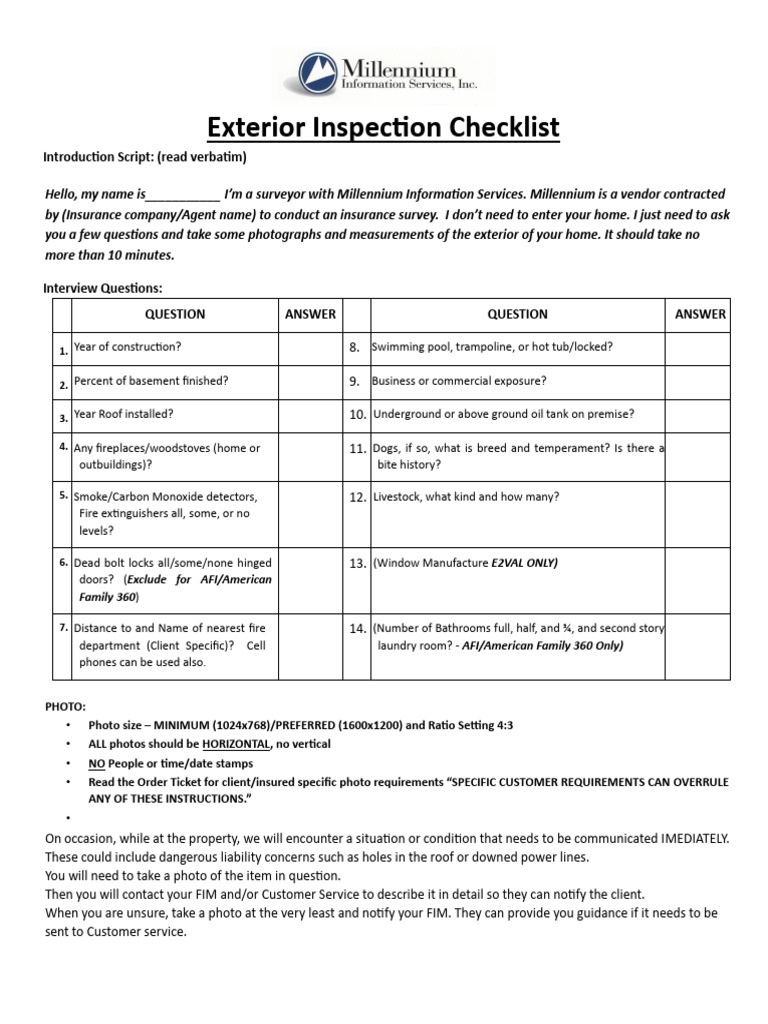 MAPS Exterior Inspection Checklist 11-14-2023 | PDF | Roof