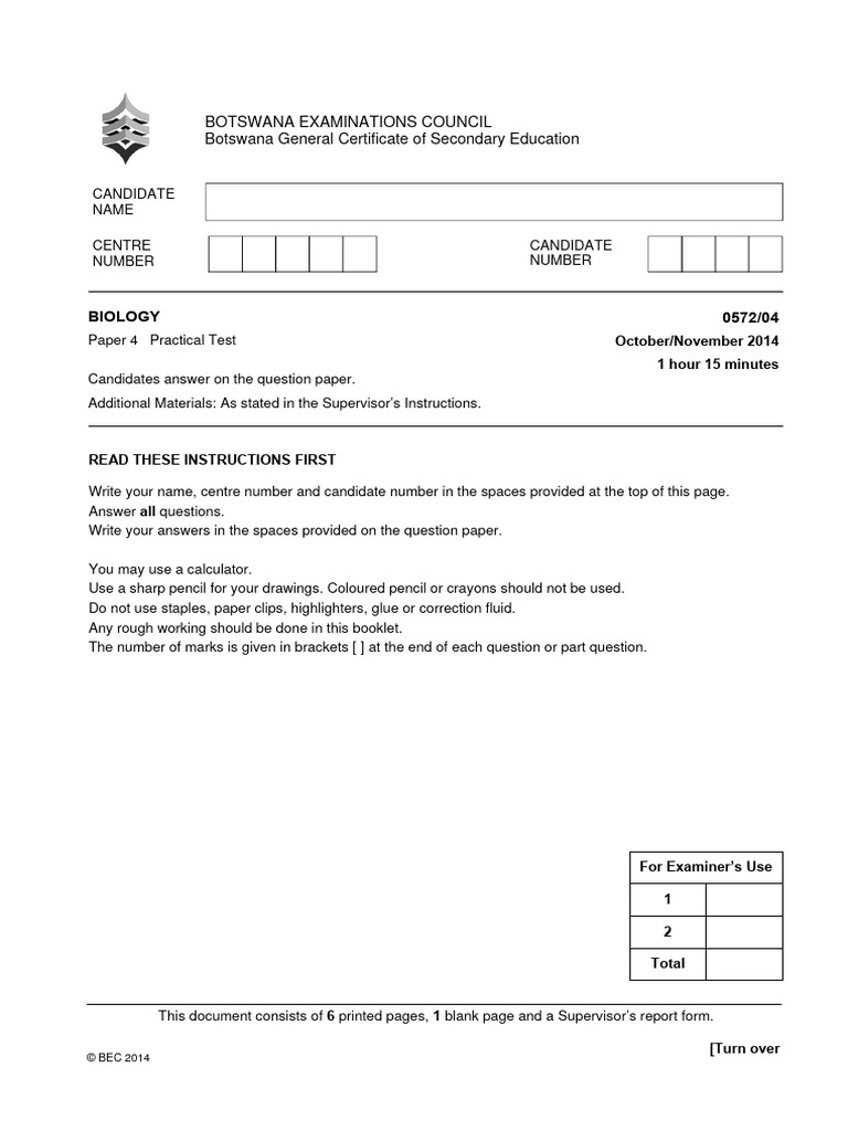 BGCSE Biology Paper 4 Practical Test | PDF