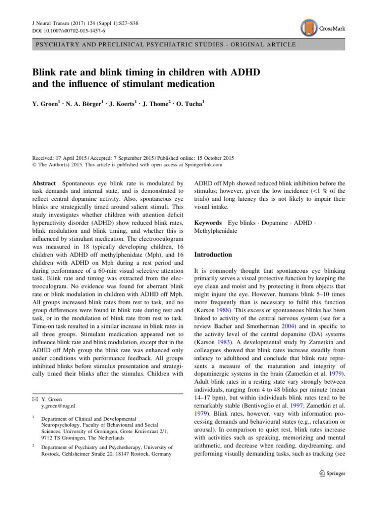 ADHD Blink Rate and Timing | PDF | Attention Deficit Hyperactivity ...