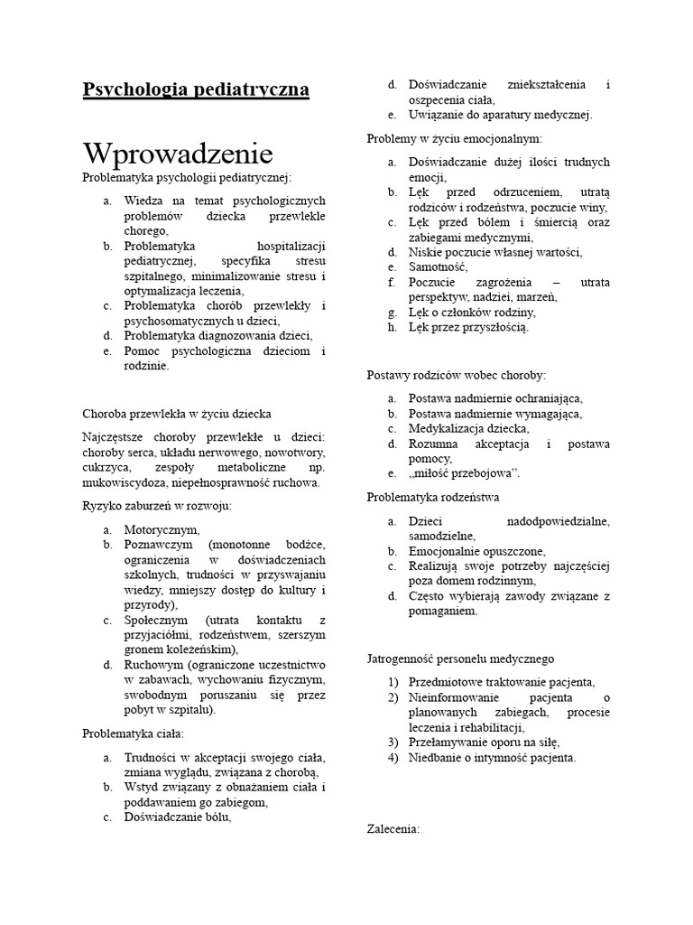 Notatki Psychologia Pediatryczna Pdf