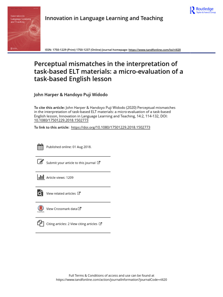 Perceptual Mismatches in The Interpretation of Task-Based ELT Materials A Micro-Evaluation of A ...