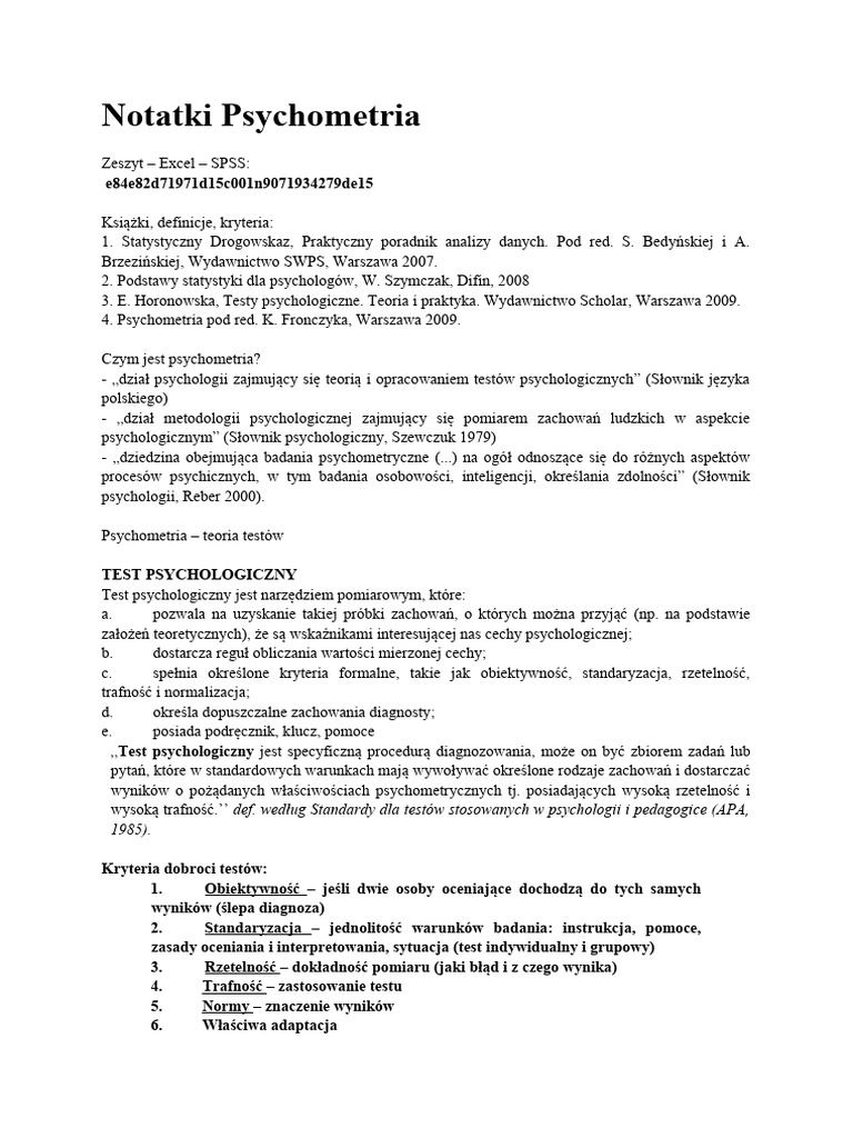 Psychometria Notatki | PDF