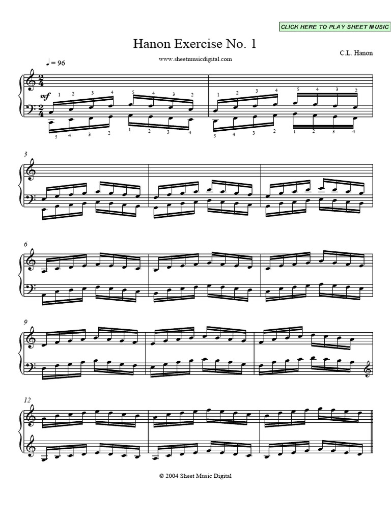 Hanon Exercise No. 1 Sheet Music | PDF