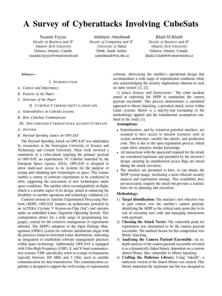 Vulnerabilities and Hacks in CubeSat Operations An Overview | PDF ...