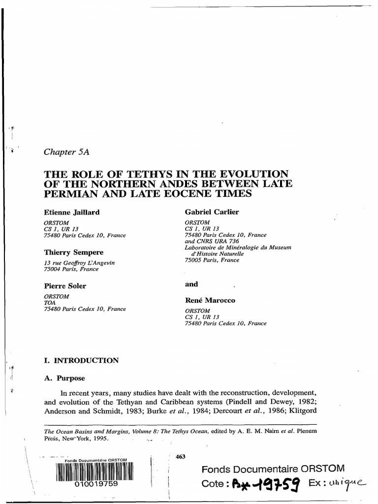 The Role of Tethys in The Evolution OF The Northern Andes Between Late ...