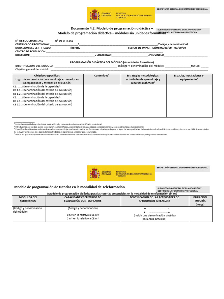 4 2 Modelo Programacion Didactica para Certificados Con Modulos Profesionales Sin | PDF ...