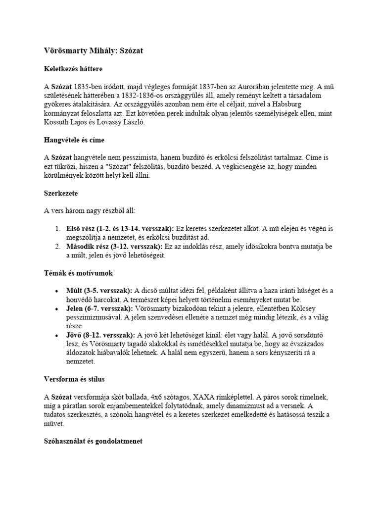 Vörösmarty Mihály Szózat & Előszó | PDF