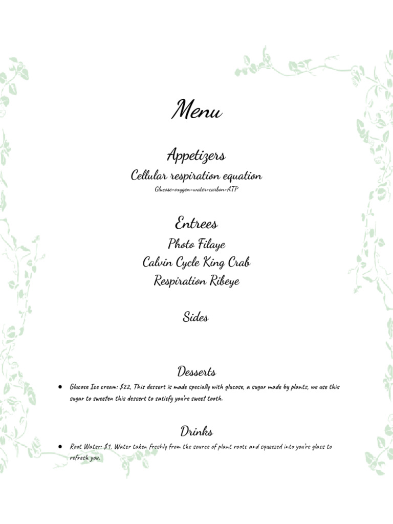 Biology-Themed Restaurant Menu | PDF