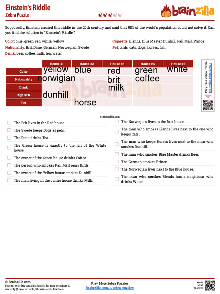 Einsteins Riddle Edited | Download Free PDF | Drink