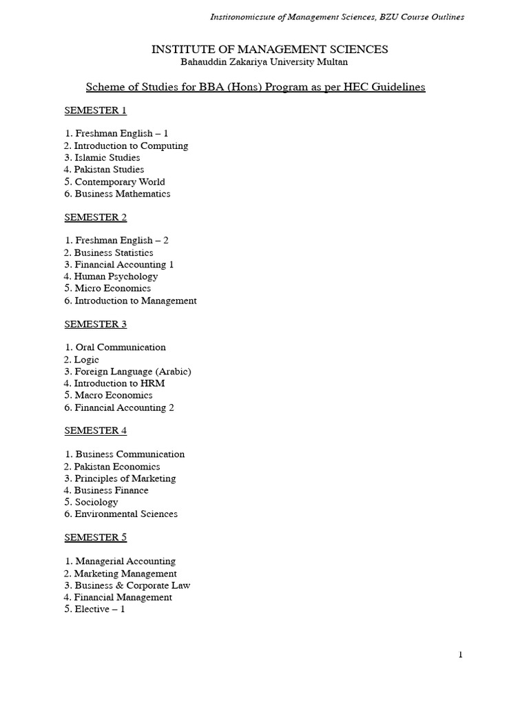 BBA Program Course Outline at BZU | PDF | Function (Mathematics) | Long ...