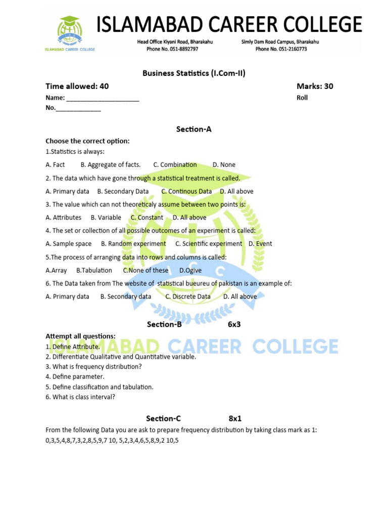 Business Statistics Exam Guide I.Com-II | PDF | Teaching Methods ...