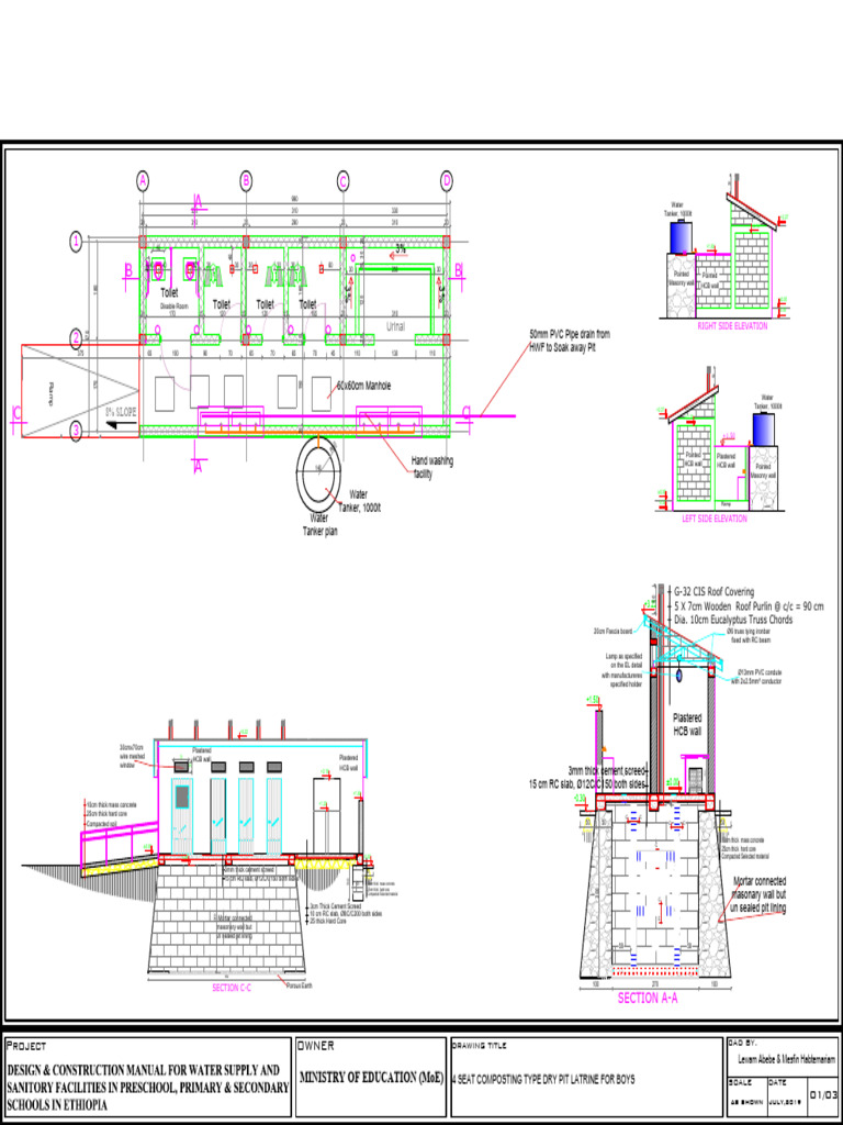 Boys Latrine Block With 4 Seat Piped | PDF | Toilet | Materials