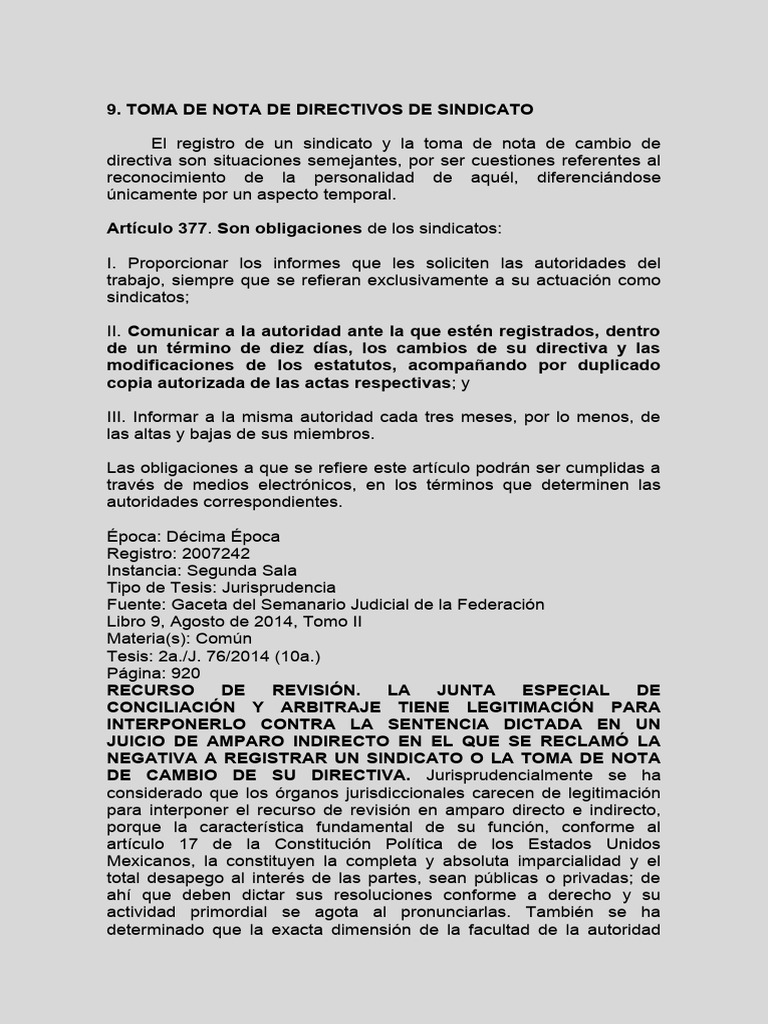 Obligaciones y Toma de Nota Sindical | PDF | Caso de ley | Judicaturas