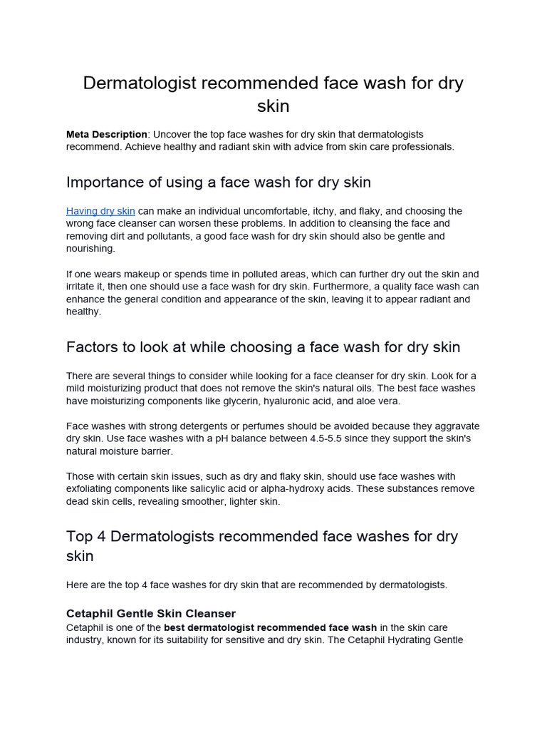 Dermatologist Recommended Face Wash For Dry Skin | PDF | Dermatology ...