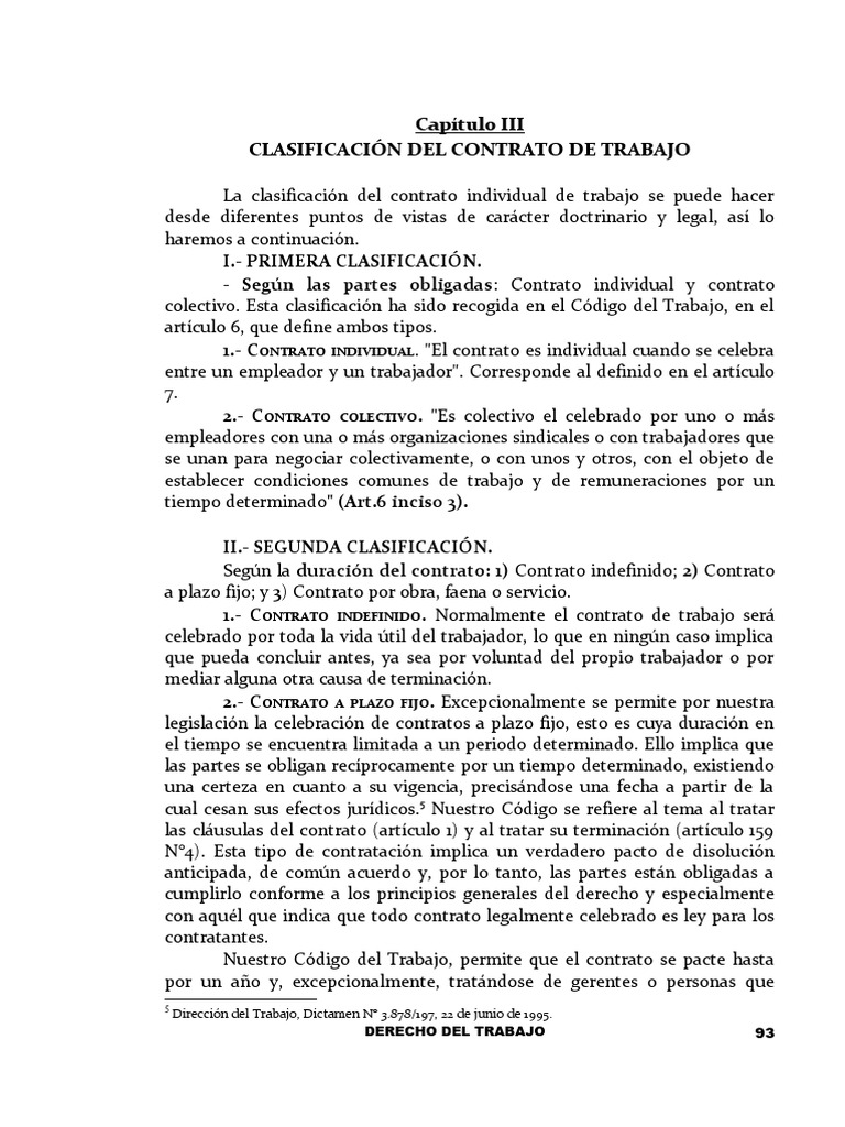 Capítulo III Clasificación Del Contrato de Trabajo | PDF | Derecho ...