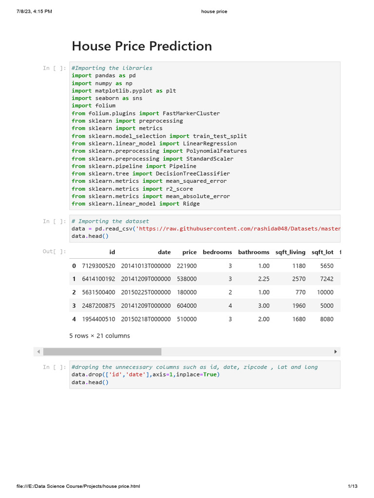 House Price Prediction | PDF | Errors And Residuals | Mean Squared Error