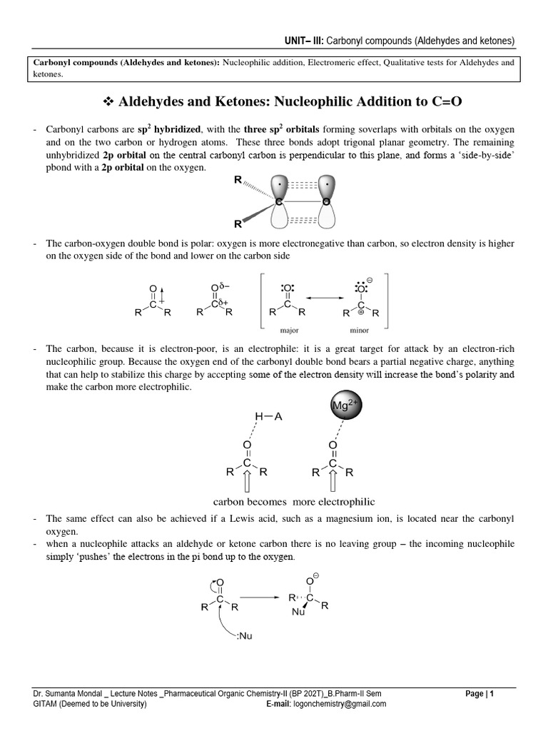 Nucleophilic Addition Electromeric Effect | PDF | Aldehyde | Ketone