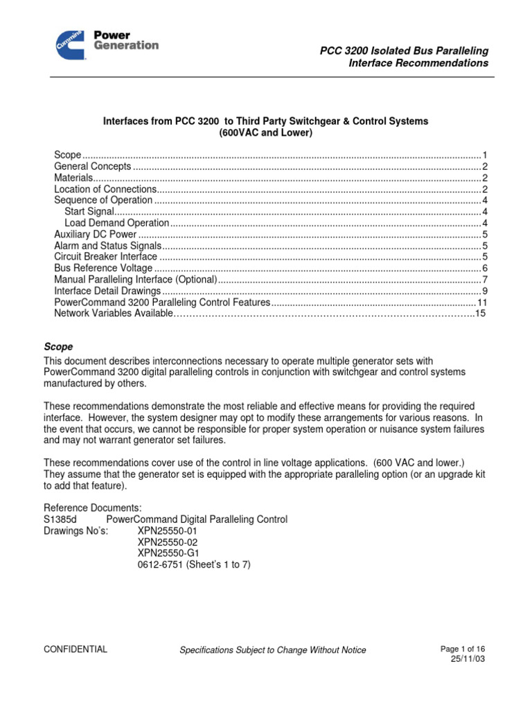 PCC 3200 Bus Paralleling Guidelines | PDF | Relay | Switch