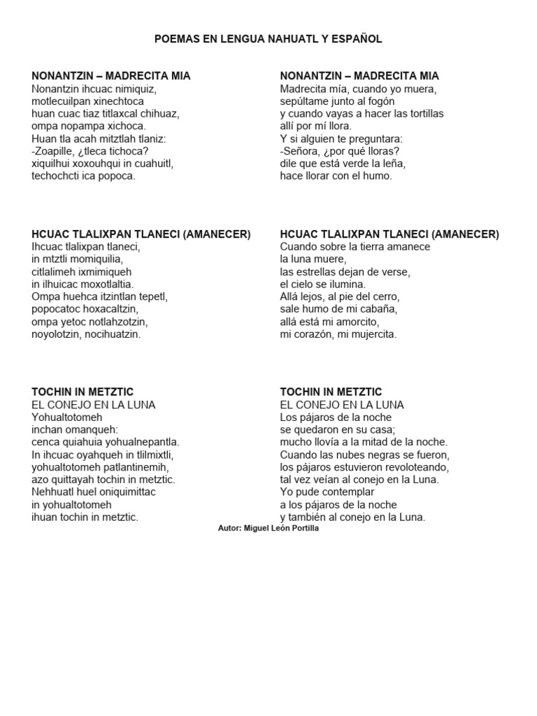 Poemas en Lengua Nahuatl y Español | PDF