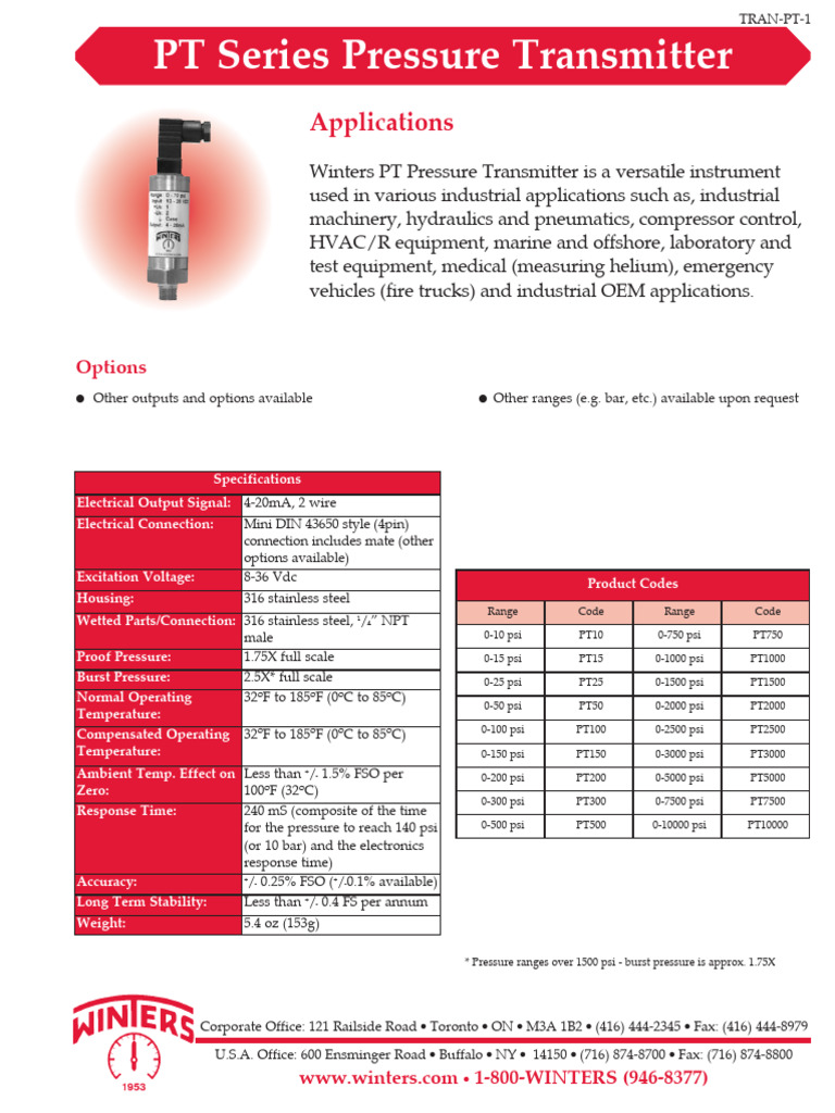 PT Series Pressure Transmitter Overview | PDF | Equipment | Electrical ...