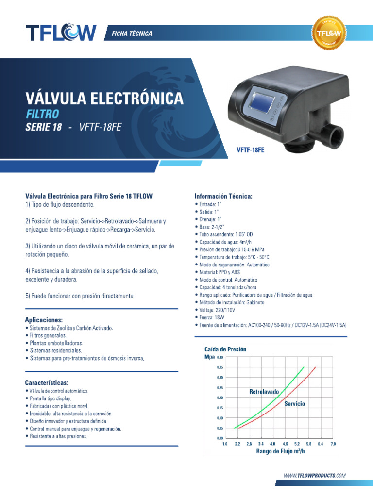 Ficha Tecnica - Vftf-18fe - Válvula Electrónica Tflow para Filtro - Serie 18 | PDF