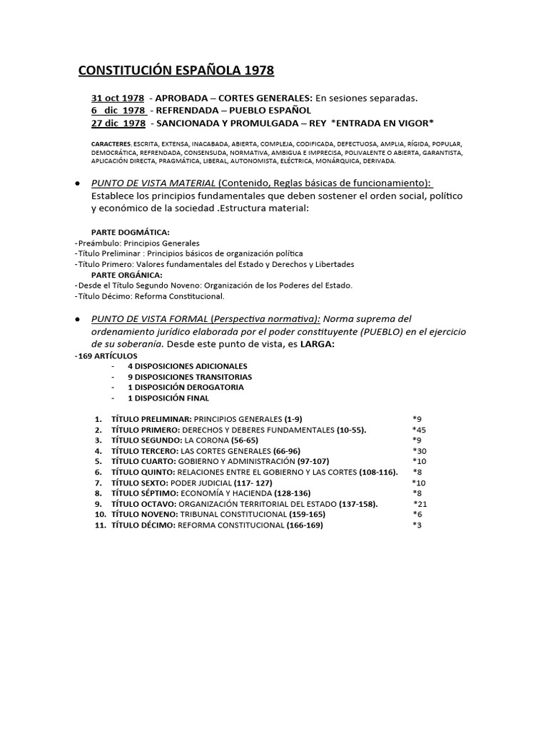 Resumen Constitución Española 1978 Pdf Constitución Estado