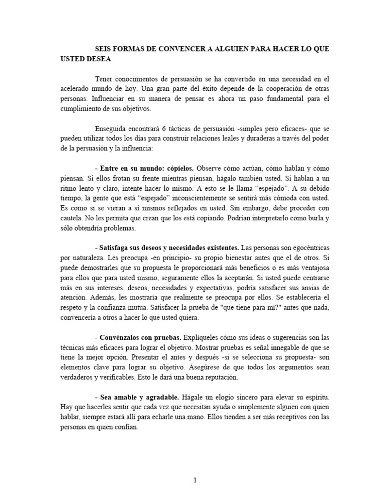 Seis Formas de Convencer A Alguien para Hacer Lo Que Usted Desea | PDF ...