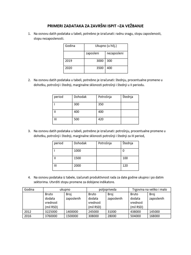 Primeri Zadataka Za Završni Ispit | PDF