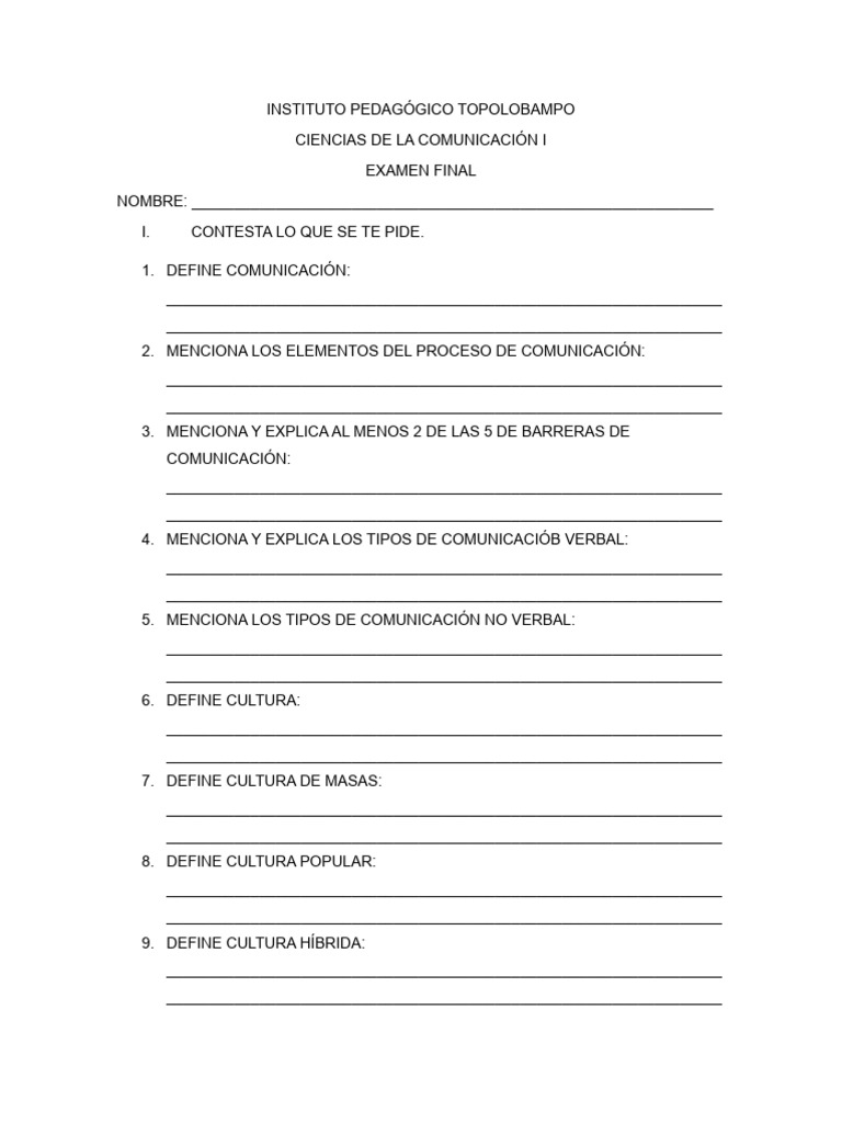 Examen Final Comunicacion 1 2024 | PDF