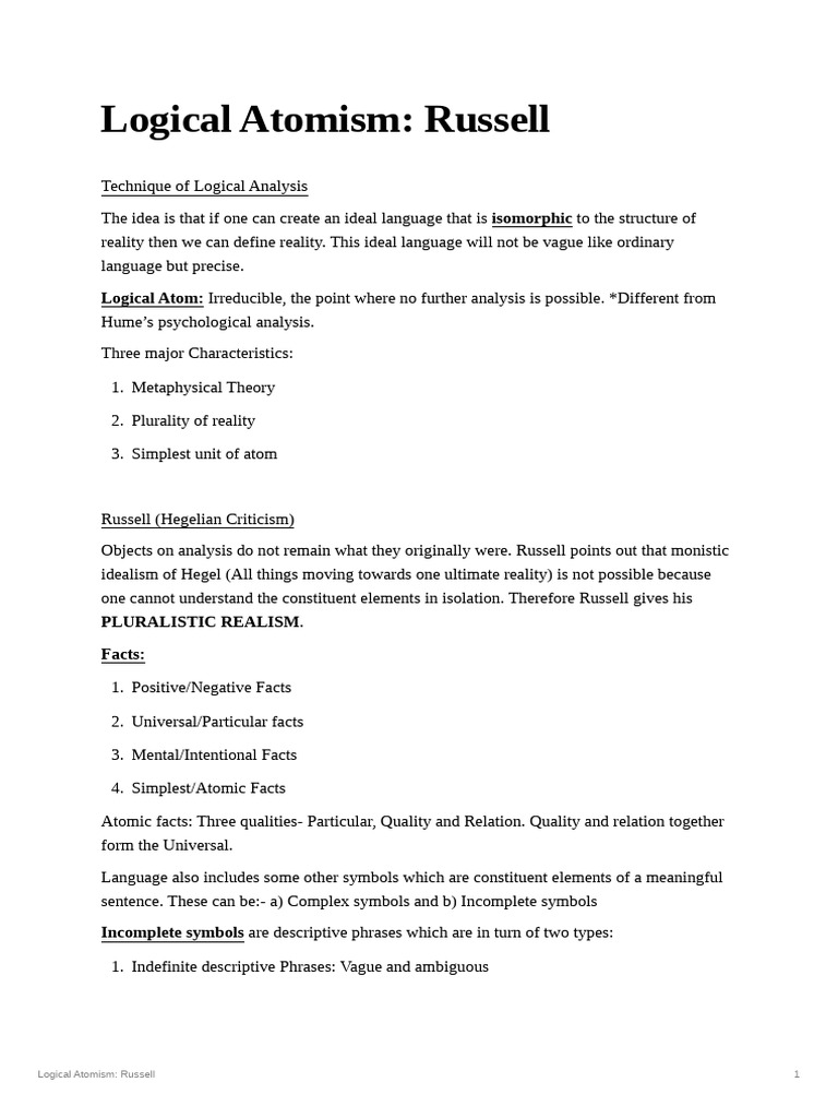 Logical Atomism | PDF | Proposition | Knowledge