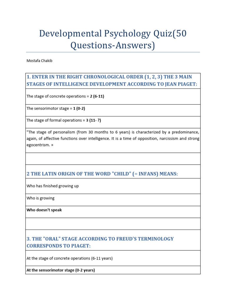 Developmental Psychology Quiz | PDF | Puberty | Developmental Psychology