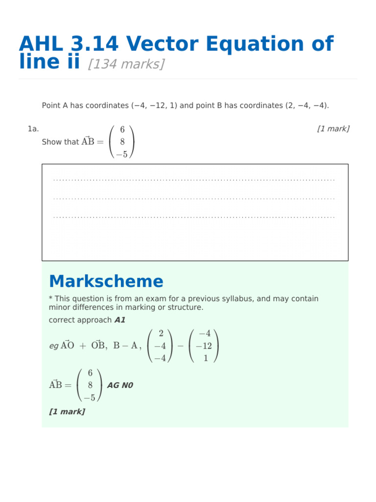 AHL 3.14 Vector Equation of Line II | PDF | Euclidean Vector | Equations