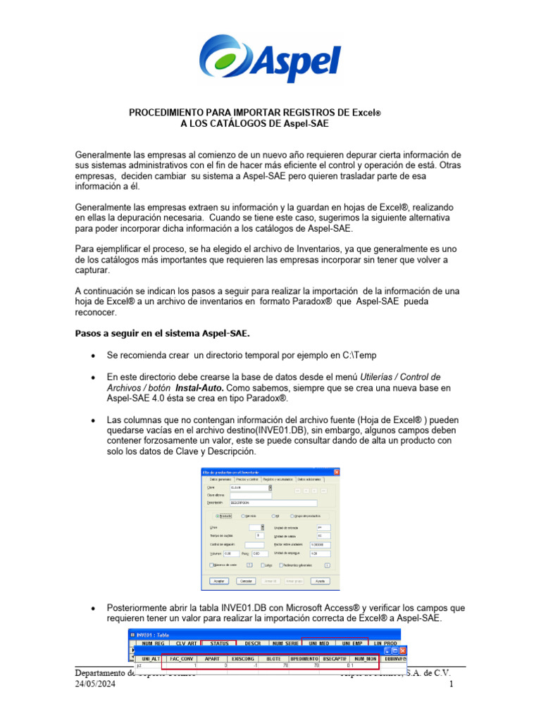 Importacion Inventarios de Excel A Aspel-SAE 4.00 | Descargar gratis PDF | Microsoft Excel ...
