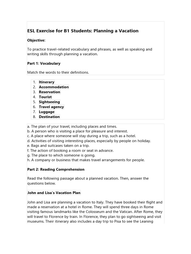 ESL Exercise For B1 Students - Exercise 2 | PDF | Tourism | Italy