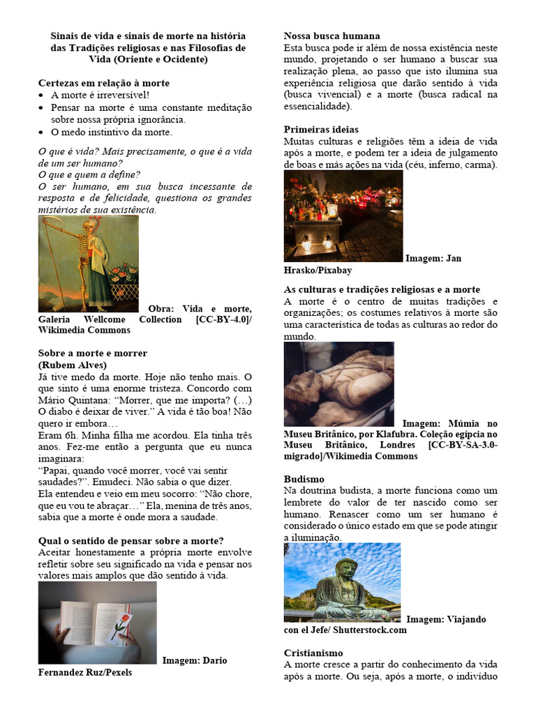 Sinais de vida e sinais de morte na história das Tradições religiosas e ...