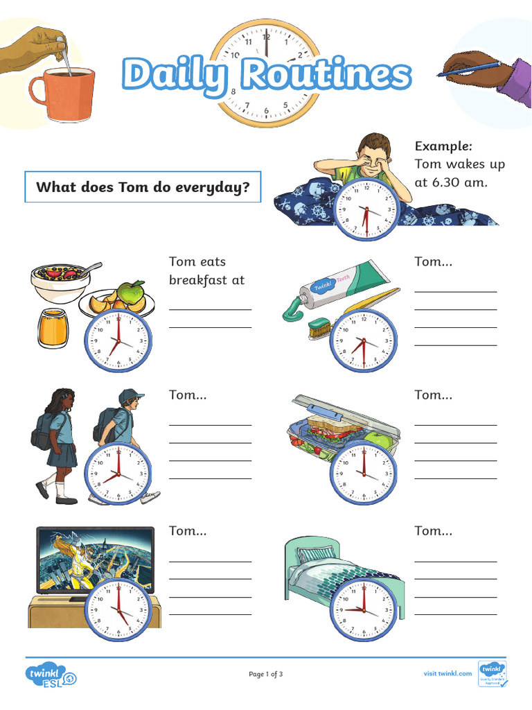 Esl Daily Routines Worksheet Kids | PDF | English As A Second Or ...