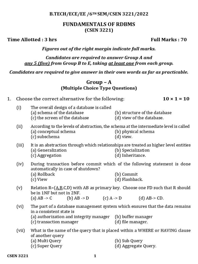 Fundamentals of Rdbms Csen 3221 - 2022 | Download Free PDF | Relational Model | Database Transaction