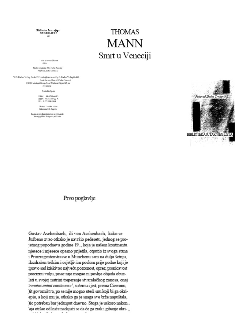 Smrt u Veneciji Od Tomas Man | PDF