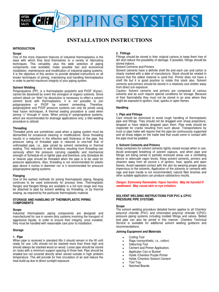 41_Installation Instructions | PDF | Pipe (Fluid Conveyance) | Thermoplastic