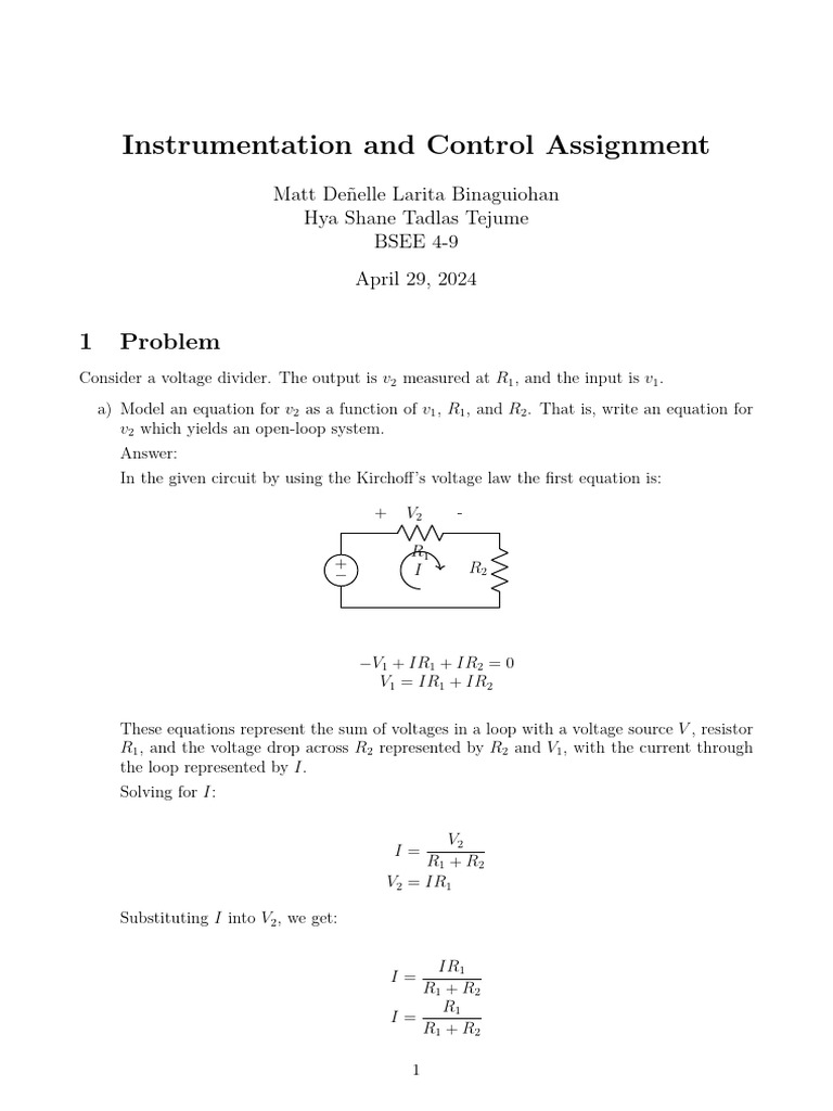 Instrumentation and Control Assignment | PDF | Electronic Circuits | Electrical Engineering