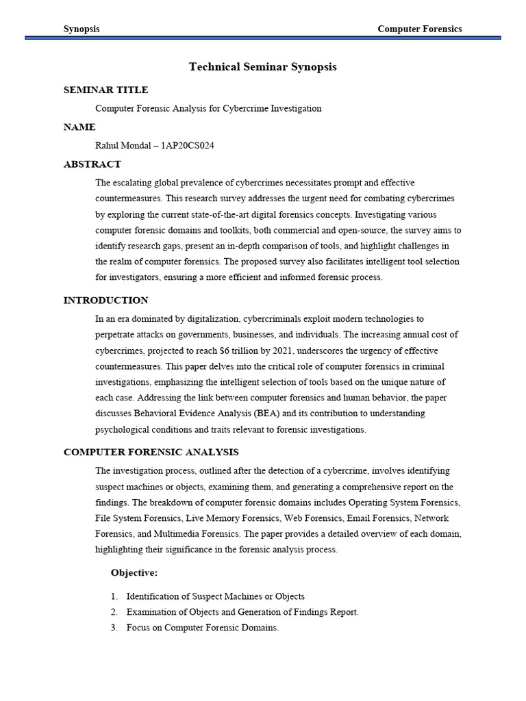 Technical Seminar | PDF | Computer Forensics | Cybercrime