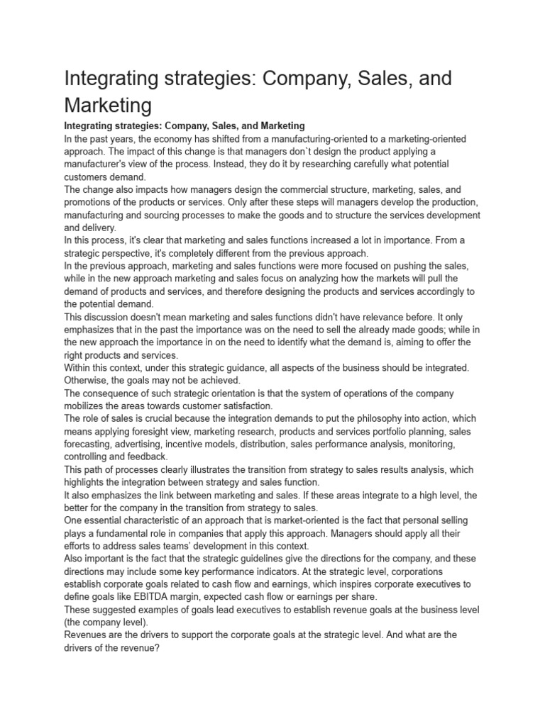 Integrating Company Sales and Marketing | PDF | Sales | Marketing