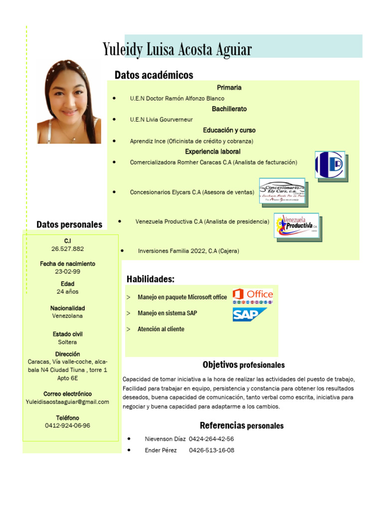 Currículum Vitae de Yuleidy Acosta | PDF