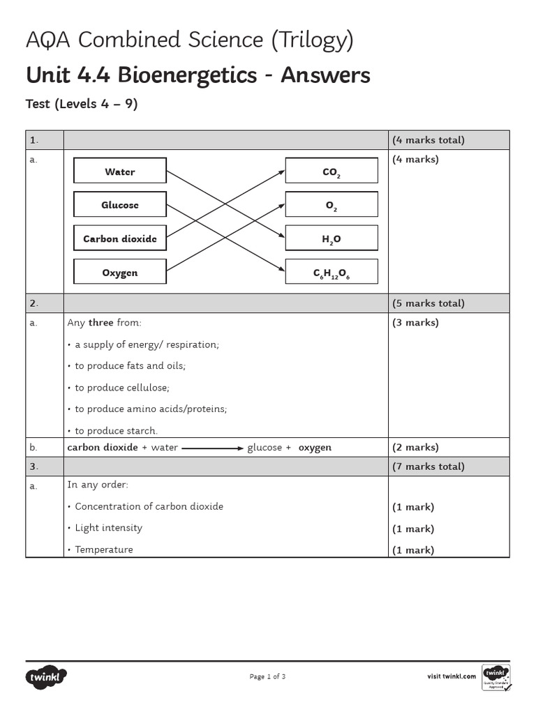 AQA Trilogy Unit 4.4 Bioenergetics - Answers | PDF | Cellular ...