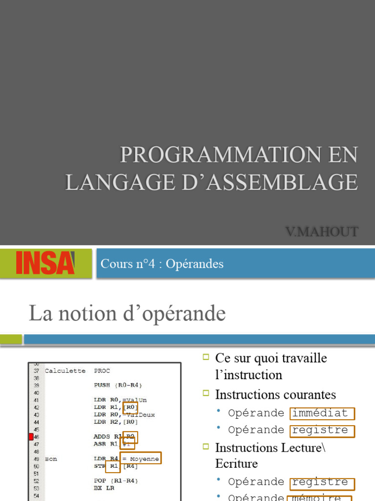Programmation en Langage D'Assemblage: Cours N°4: Opérandes | PDF | Pointeur (programmation ...