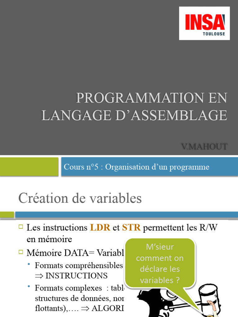 Programmation en Langage D'Assemblage: Cours N°5: Organisation D'un Programme | PDF ...