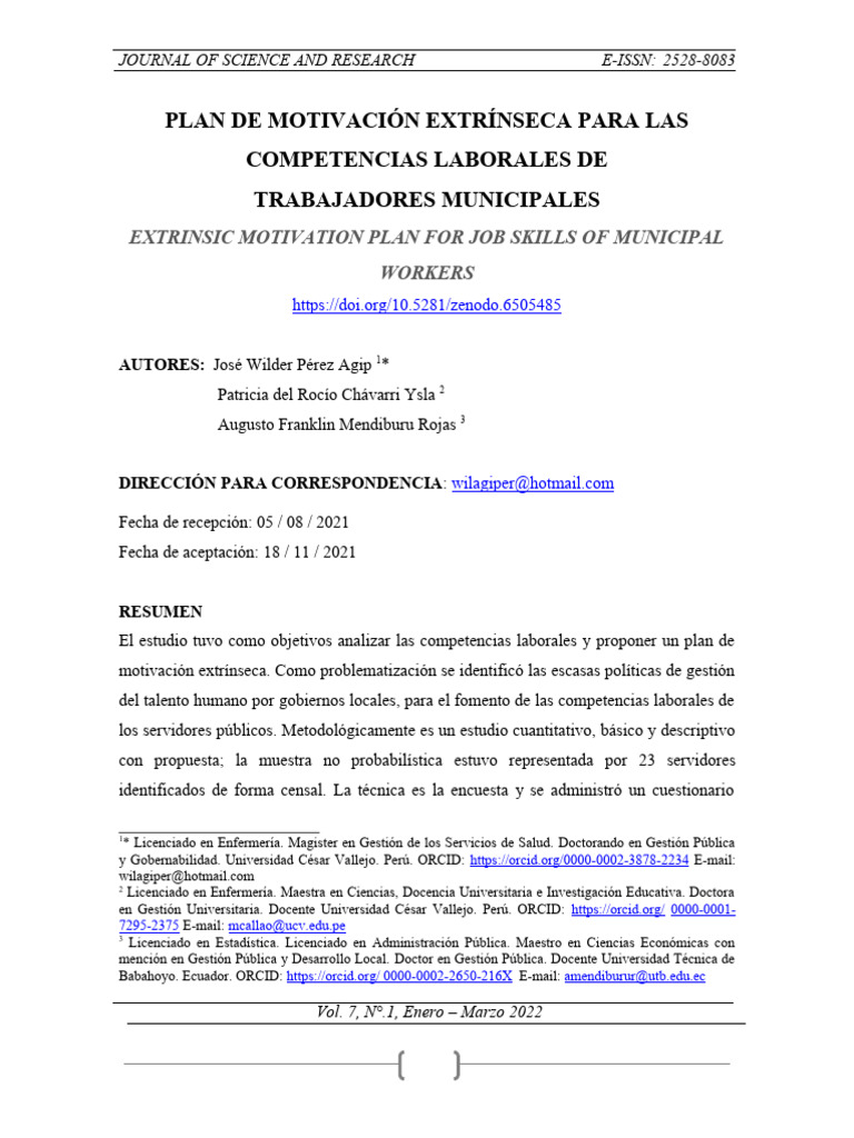 Plan de Motivación Extrínseca para Las Competencias Laborales de Trabajadores Municipales | PDF ...