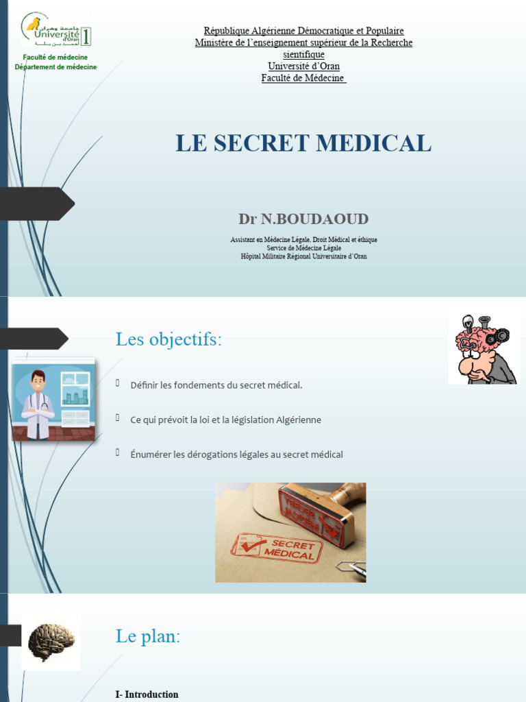 Le Secret Médical en Droit Algérien | PDF | Médecin | Médecine